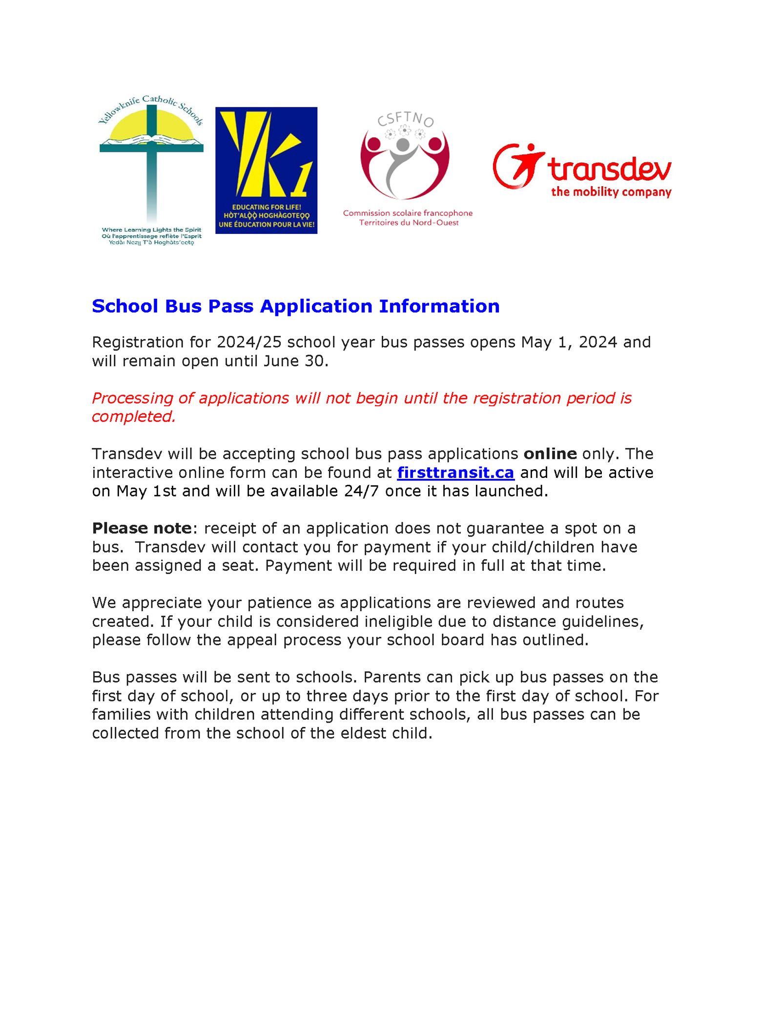 2024-2025 School Bus Pass Sales Close June 30, 2024